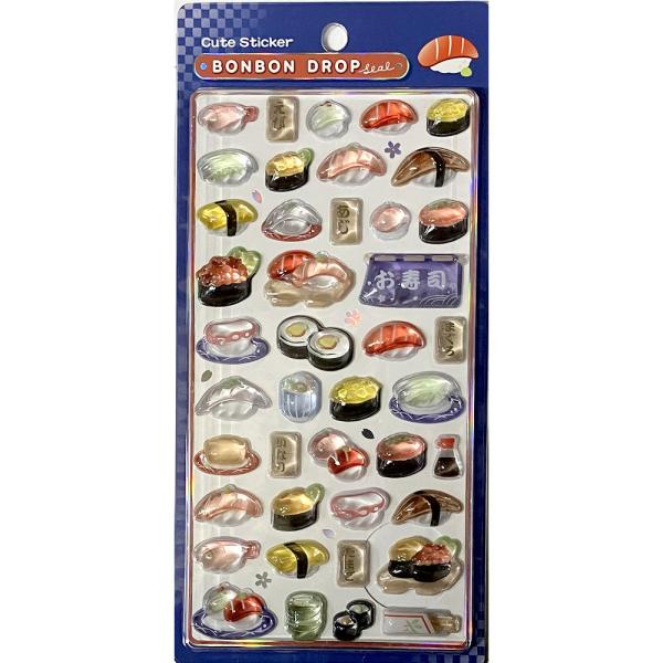 色とりどりの人気ネタが並んだ、かわいらしいボンボンドロップシール「お寿司」ですまぐろ、サーモン、えび、たまごなど、見ているだけでお腹がすきそうな美味しそうなお寿司を、ころんと丸みのあるタッチでデザインしました透明タイプのシールなので、手帳や...