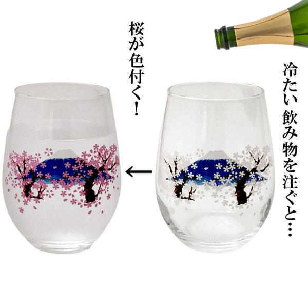 冷たいものを注ぐと桜が色付くという不思議な美しさを楽しむことができる、「冷感フリーグラス　富士桜」このグラスは、冷たい飲み物を注ぐことで、まるで桜が咲き誇るように美しいピンク色に変化しますその様子はまさに、富士山の雄大な風景と咲き誇る桜を連...