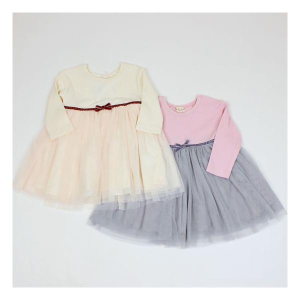 キッズズー Kid's zoo　切替のワンピース。チュールスカートは2枚重ねで、フワッと見えます。