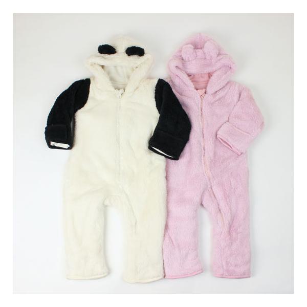 キッズズー Kid's zoo　動物モチーフのボアのジャンプスーツです。袖口と裾部分は、折り返して風が入りにくくなります。