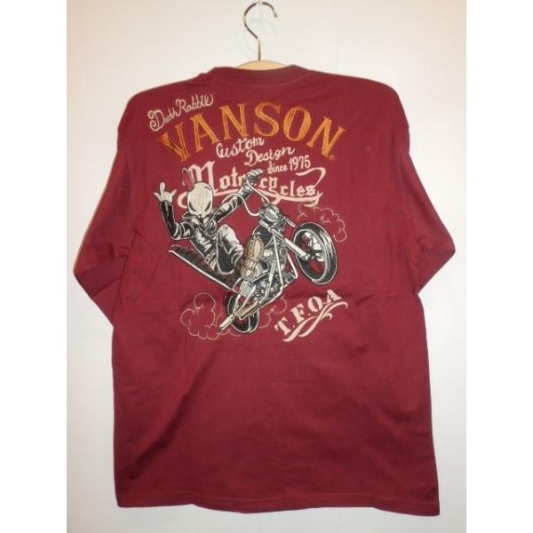 ■VANSON×CROWS×WORST 武装戦線 コラボ 長袖Tシャツ ロンT デスラビット CRV-801-WINE■素材：綿100％　天竺　ワイン色■前面：左胸デスラビットライダー刺繍            両腕ロゴプリント■後面：デス...