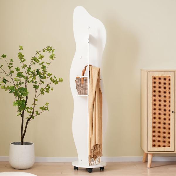 素材：プリント紙化粧繊維板　ベース底にはキャスターが付いています。鏡:飛散防止加工　　お客様組立品　※組み立ては、2人以上での作業をおすすめしますお出かけ前は姿見でコーディネートチェック。姿見&amp;収納付きの便利なハンガーフック。360...