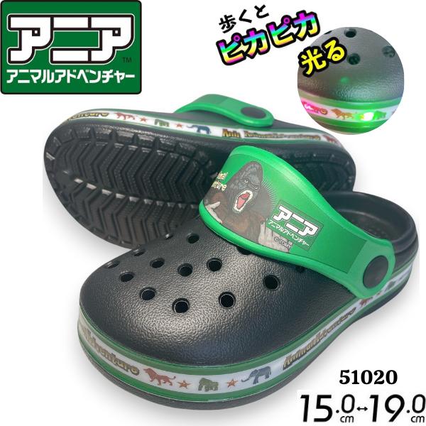 アニアよりフラッシュタイプのクロッグサンダルが登場！歩くとソールがピカピカ光ります。ゴリラとライオンの柄がカッコイイ！！電池の交換は出来ません。