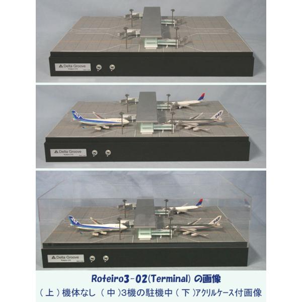 ■弊社とは旧知である高円寺の有能な模型製作職人の手による企画・製作品です。■DeltaGrooveのRoteiro3-02(建屋付の4機用ターミナル駐機場）です。■上部のアクリルケースを含む全体サイズ；高さ:１６０mm 巾５６５mm 奥行:...