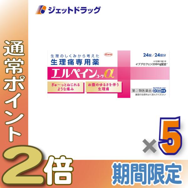 【指定第2類医薬品】エルペインコーワα 24錠 ×5個 ※セルフメディケーション税制対象〔生理用鎮痛薬・イブプロフェン〕