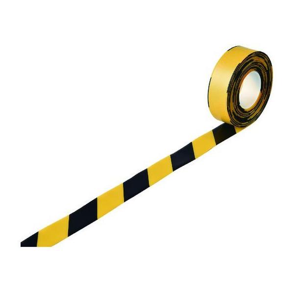 【商品説明】●厚みのあるPVC基材の両端部にはテーパー構造を採用しており、剥がれにくく、破れにくい、耐久性に優れたフロア用ラインテープです。【仕様】●型番：403077　●色：黄／黒　●幅（mm）：50　●厚さ（mm）：1　●長さ（m）：1...