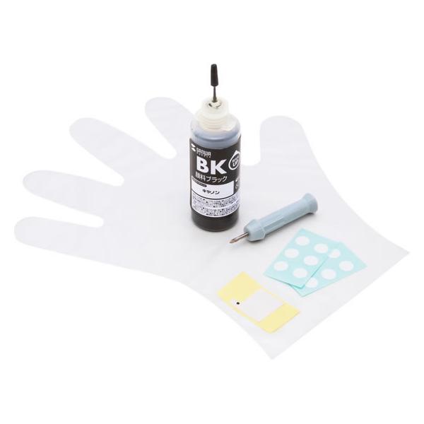 【仕様】●インクカラー：顔料ブラック　　●内容量：６０ｍｌ　　●セット内容：手袋×１組、注入口シール、ドリルガイドシール、ドリル、取扱説明書　　●詰め替え方法：穴あけ工具　　●詰め替え回数：約４回／ＢＣ−３６５ＸＬ・ＢＣ−３４０ＸＬ　約５回...