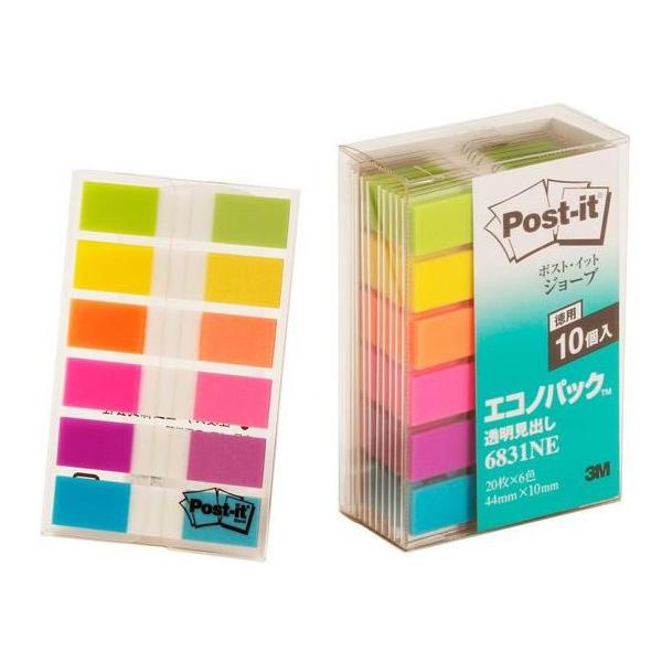 【仕様】●サイズ：縦４４×横１０ｍｍ●色：６色ミックス（スカイブルー／パープル／ローズ／オレンジ／イエロー／メロン）●枚数：１色（２０枚）●材質：ベースフィルム／再生ＰＥＴ５０％使用、ケースと中箱／再生ＰＥＴ●注文単位：１セット（１０パック...