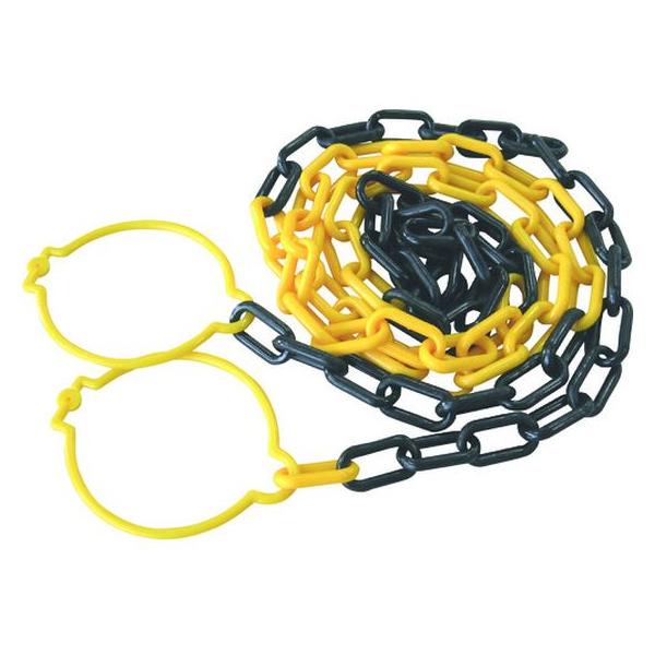【商品説明】●保管・収納時にかさばりません。●持ち運びが便利です。●コーン用のプラスチック製リング付チェーンです。【仕様】●型番：PCCT2YB　●色：イエロー／ブラック　●径（mm）：6　●長さ（m）：2　●チェーンの厚み（太さ）：6mm...