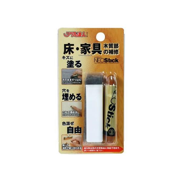 【商品説明】家具やフローリング、ドア、柱、建具など木製品のキズ補修に。キズに直接すり込んだり、切り取って穴を埋めたり、指先で色まぜできます。【仕様】●成分：天然ワックス、顔料、植物油●正味量：約８ｇ●付属品：仕上用ヘラ、スチールウール　&l...