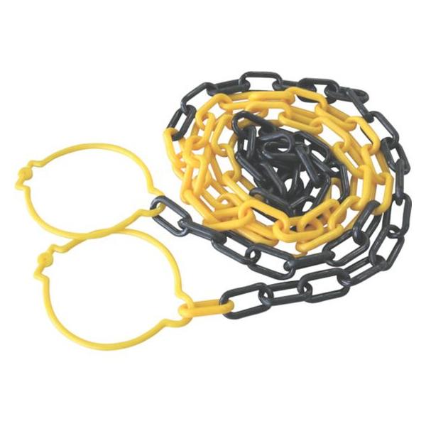【商品説明】●保管・収納時にかさばりません。●持ち運びが便利です。●コーン用のプラスチック製リング付チェーンです。【仕様】●型番：PCCT3YB　●色：イエロー／ブラック　●径（mm）：6　●長さ（m）：3　●チェーンの厚み（太さ）：8mm...