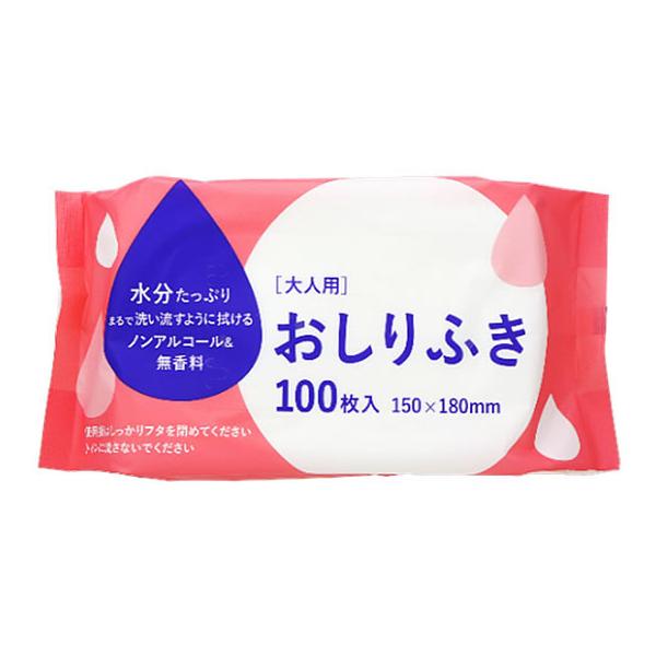 【商品説明】ノンアルコール＆無香料　大人用おしりふき【仕様】●基布素材：レーヨン・ポリエステル●寸法：１５０×１８０ｍｍ●注文単位：１パック（１００枚）　<ジェットプライス>