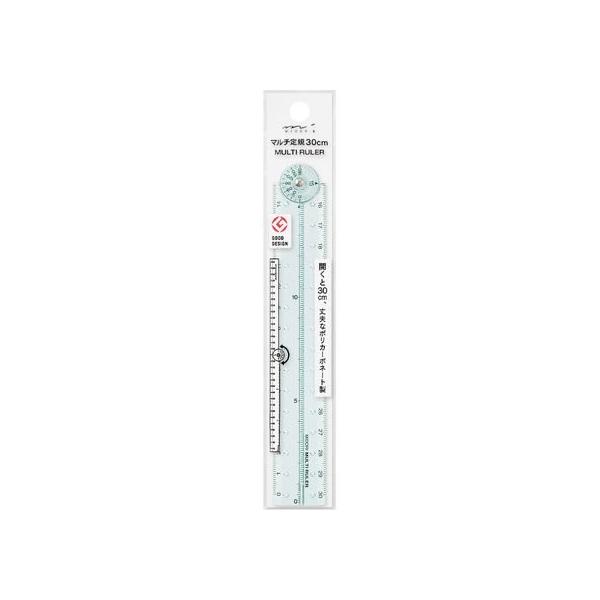 【商品説明】開くと３０ｃｍまで測れて、折りたためばペンケースの中に収まりるコンパクトな定規。　高さや奥行きが測りやすいグランドポイントの目盛り付き。１５度ごとにカチッととまり、角度も測れます。１ｃｍごとに穴があいているので、等間隔で印をつけ...