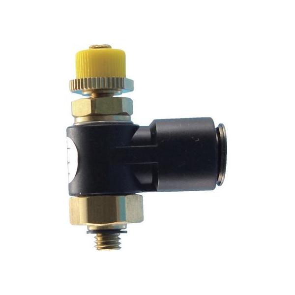 【仕様】●型番：6R-M5SC-O　●接続口径：M5×0．8　●適合チューブ外径D（mm）：6　●使用流体：空気　●使用温度範囲：−5〜60℃（凍結なきこと）　●使用圧力：0．05〜0．7MPa　●メーターアウトタイプ　●樹脂部品：ポリアセ...