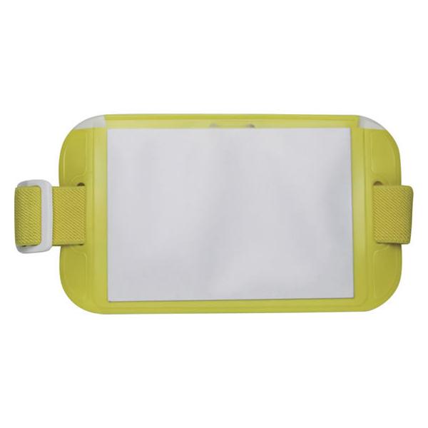 【商品説明】作業などの動きの邪魔にならない腕章型の名札です。安全ピンでの取り付けも出来ます。用途に応じて、中紙を差替えてご使用になれます。カードの落下を防止し埃などの進入を防ぐフラップ付きです。【仕様】●色：黄●外寸：縦８６×横１５０×奥行...