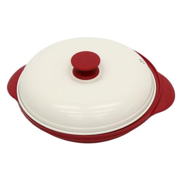 【仕様】●本体サイズ：約２３０×２７４×９０ｍｍ　●内容量：１個　●材質：本体：アルミメッキ鋼材　内外部：高温耐熱塗装＋内部底：グリルリブ付きとノンスティックコーティング　●外底部：アルミメッキ鋼材　●本体ノブ：耐高温シリコン　●耐熱温度：...