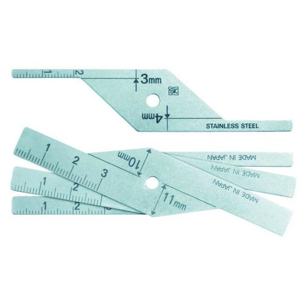 【商品説明】●ルート間隔・突合せ継手ルート間隔測定用に。T継手の開先角度（内側）測定、突合せ継手の開先角度（内角）測定、スミ肉の脚長（高さ）測定及び、のど厚測定に。●ルート間隔・突合せ継手ルート間隔測定用限界ゲージです。●ゲージリーフ4枚セ...