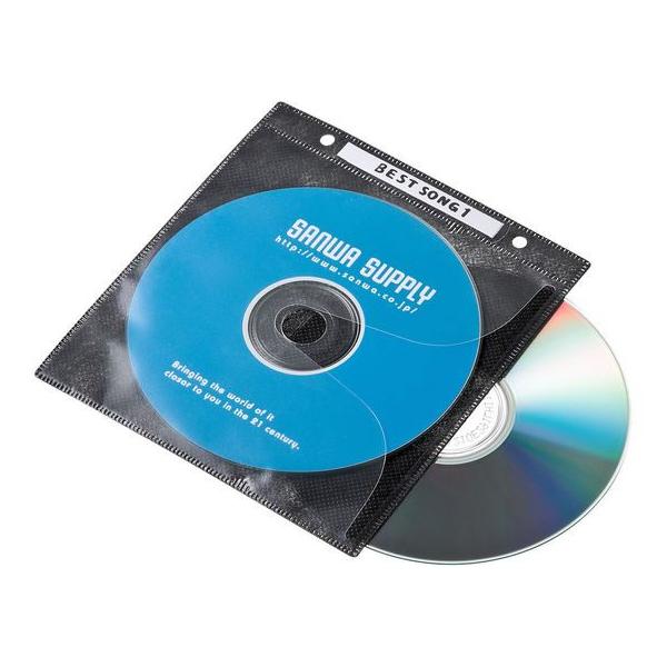 【商品説明】一般的な２穴リングに対応し、市販のリングファイルや専用ファイルに整理できる不織布ケースです。両面収納タイプで２枚のメディアを同時に収納でき、１００枚入りで最大２００枚のメディアを整理可能です。片面にジャケットカード、もう片面にデ...