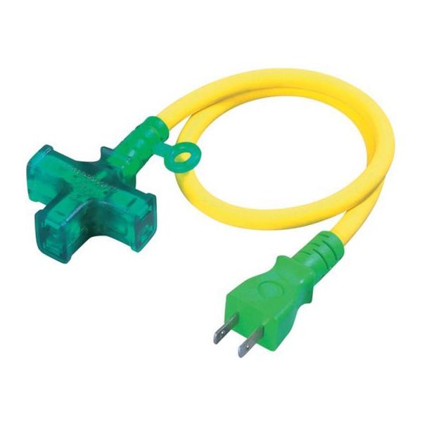 【商品説明】●通電するとコンセント部分が光るランプ付コンセントです。●最大合計1500Wまで使用可能です。●十字型トリプルコンセントです。【仕様】●型番：LT2-0.5S　●色：イエロー　●電線仕様長さ（m）：0．5　●電線仕様太さ（［［M...