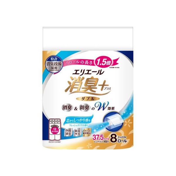 【商品説明】トイレットペーパーの「芯」に３つの消臭・防臭成分を配合。この消臭＋、１つで尿のニオイも便のニオイも軽減し、トイレに入るたびに、さわやかな香りが広がります。【仕様】●長さ：３７．５ｍ●紙幅：１１４ｍｍ●フレッシュクリアの香り※消臭...