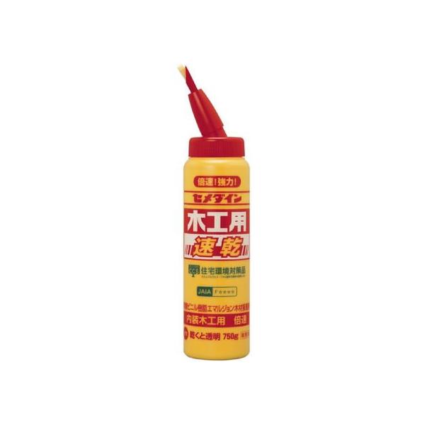 【商品説明】速乾タイプ。　使いやすく、安全性の高い水系タイプ。　乾燥すると透明になり、刃物を痛めずに切削加工ができる。　接着スピードは木工用と比べ２倍（当社比）で、接着力、耐久性に優れています。　塗布しやすいハンディボトルタイプ。　キャップ...