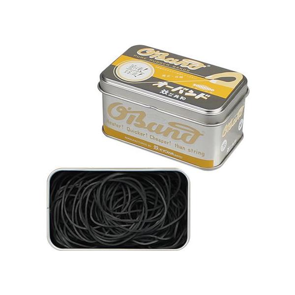 【仕様】シンプルなデザインでさりげない存在感が魅力！中にはカラフルな輪ゴムが入っています。　●材質：天然ゴム●色：ブラック●輪ゴムサイズ：内径３８×切幅１．１ｍｍ●折径：６０ｍｍ●缶サイズ：幅９２．５×奥行５７×高さ４８ｍｍ●注文単位：１缶...