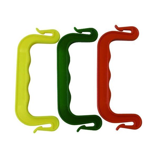 【商品説明】●ひもで梱包したパッケージの握り手にワンタッチで引っ掛けます。【仕様】●型番：KO-01　●入数：3個　●縦（mm）：45　●横（mm）：82　●色：黄、緑、赤　各1個　●包装形態：袋入り　●ポリプロピレン（PP）　<ジェ...