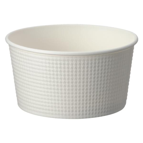 【仕様】表面エンボス加工は、断熱機能とファッション性の両方を実現。　●カラー：白●サイズ：口径１２９×高さ６７ｍｍ●容量：５６５ｍｌ●材質：バージンパルプ１００％、内面ポリエチレンラミネート加工●注文単位：１袋（２０個）　<ジェットプ...