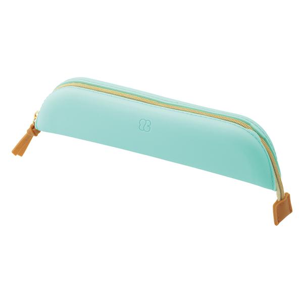 【仕様】ファスナーを全部開くとペントレーに。　ファスナーが止まるストッパー付き。　ストッパーを使えば机上でコンパクトに使える。　●色：ミントグリーン●サイズ：縦４７×横２３３×厚さ３８ｍｍ●材質：シリコンゴム●注文単位：１個　<ジェッ...