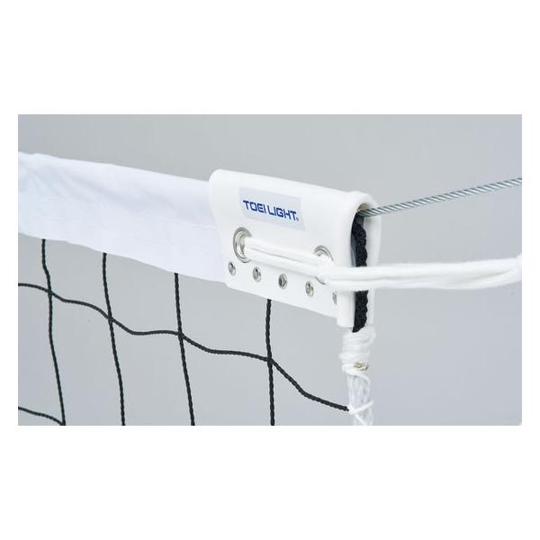 【商品説明】６人制バレーボールネット上部コーナー加工タイプ（新規格・上下白帯付）【仕様】●素材・材質：上下白帯／ポリエステル　●仕様：４４０Ｔ／４０本、ポリエチレン無結節・網目１０ｃｍ、検定Ａ級、上下白帯付新規格バレーネットを取り外す際ワイ...