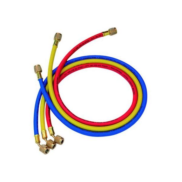 【仕様】●型番：Y21583　●入数：３本　●長さ（ｃｍ）：９２●セット内容：黄・青・赤各１本●常用圧力（ＭＰａ）：５．５●破裂圧力（ＭＰａ）：２７．５　●ねじ寸法：５／１６フレア（ＵＮＦ１／２−２０山）●Ｒ３２・Ｒ４１０Ａ用　<ジェ...