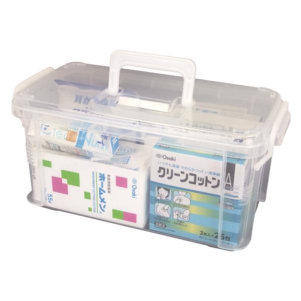 【仕様】【セット内容】　●救急箱（取っ手付きクリアケース）：幅３１５×奥行１８７×高さ１５０ｍｍ　●ホームメン　５５ｇ入（脱脂綿　７．５ｃｍ×７．５ｃｍ）　●ＣＮ　ケアテープ　不織布タイプ　１巻入（幅１．２ｃｍ×９ｍ）　●ＣＮ　伸縮ホータイ...