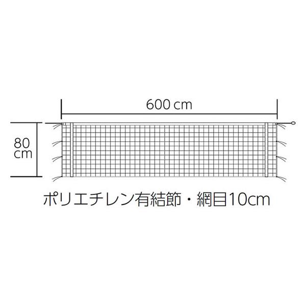 【商品説明】支柱にかぶせる簡単取付（中断・下段はマジックテープ止め）。【仕様】●素材・材質：上部ロープ／ポリエチレン、白帯／ポリエステル　●仕様：１１０Ｔ／９０本、網目：１０ｃｍ、バレーネットを安全にお使いいただくために、ご使用前に必ずワイ...