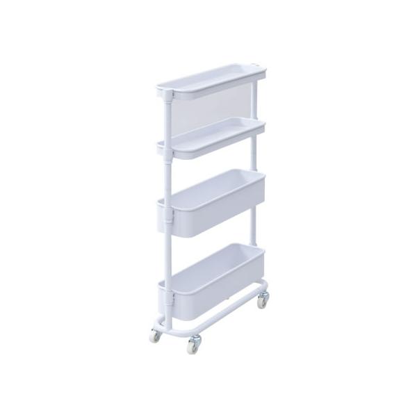 【商品説明】幅１６ｃｍに設置できる超スリムサイズで、浅い棚を２段、深めのカゴを２段、合計４段タイプの小分け収納　どのカゴも高さを２．５ｃｍ単位で調整できて、本体の高さを低くもできる、暮らしに合わせて変化する収納アイテム　棚もカゴも細かいメッ...