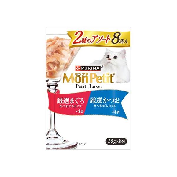 【商品説明】２種類の人気フレーバーを詰め合わせたアソートパック。　海の幸のおいしさが引き立つ”かつおだし”仕立て。　いつもの食事やおやつ、ご褒美にも。【仕様】●内容量：３５ｇ　●注文単位：１個（３５ｇ×８袋）　<ジェットプライス>