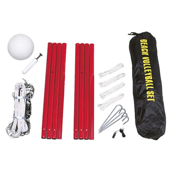 【商品説明】ビーチに簡単設置でみんなで楽しめるレジャータイプのビーチバレーボールセット。【仕様】●仕様：競技用ではありません。レクリエーション用です。　●サイズ：ネット９２ｃｍ×９．２ｍ、ポール３８．６ｍｍ（４本継）、全長３ｍ（埋込部６０ｃ...