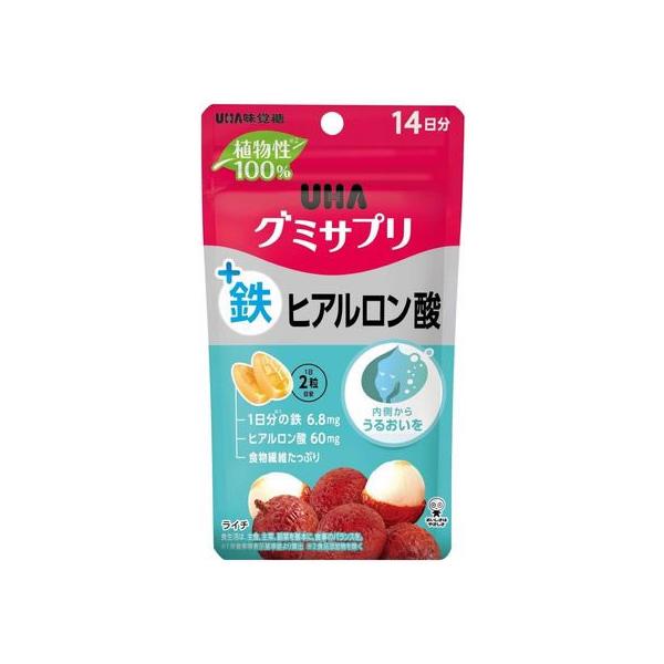【商品説明】水なしでいつでもどこでも美味しく栄養チャージができるライチ味のグミでできたサプリメントです。　２粒に鉄６．８ｍｇとヒアルロン酸６０ｍｇを配合しています。【仕様】●内容量：２８粒　<ジェットプライス>