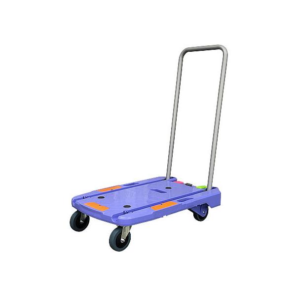 【商品説明】持ち手付きなので手軽に持ち運びが可能です。　軽い力で静かに動きます。　折りたたみ時にハンドル収納され天板がフラットになるため狭所への収納、平台車としても利用できます。　荷崩れ防止ガイド付きです。　静かで滑らかな微音キャスターを搭...