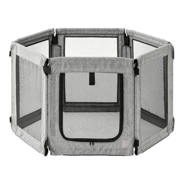 【商品説明】組み立ては設置場所に合わせて形状を決め、連結用面ファスナーを締めるだけです。パネルの増減により形状変更・サイズ変更が可能です。メッシュ部分は破れにくいＰＶＣ素材を使用しています。隙間が狭く、小型犬でも脱出しにくい構造です。パネル...