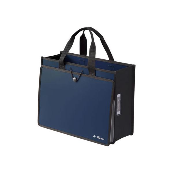 【商品説明】クリヤーホルダーや書類収納に便利なジャバラポケット（１仕切）付き。バッグの両サイドにはそれぞれ、ボトルが入るメッシュポケットとタイトル記入ができる見出し付き。底板を抜き取るとスリムに持ち運びできます。【仕様】●色：ネイビー●サイ...