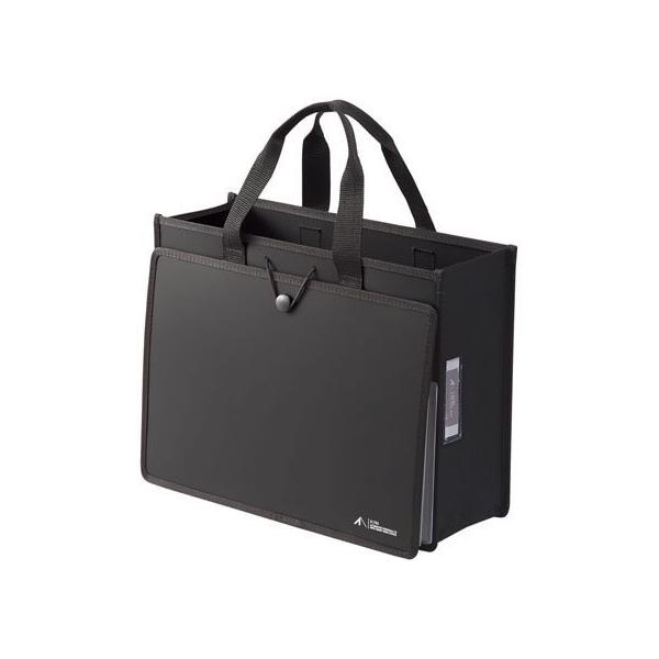 【商品説明】クリヤーホルダーや書類収納に便利なジャバラポケット（１仕切）付き。バッグの両サイドにはそれぞれ、ボトルが入るメッシュポケットとタイトル記入ができる見出し付き。底板を抜き取るとスリムに持ち運びできます。【仕様】●色：ブラック●サイ...