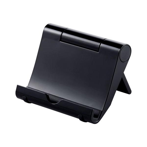 【商品説明】角度調整が可能なコンパクトｉＰａｄスタンドです。折りたたむことでコンパクトに持ち歩くことができます。スタンドのカバーを取り外すと、ケース装着状態でも使用できます。（※エッジ部分の厚さが１０ｍｍ以下の場合）【仕様】●カラー：ブラッ...