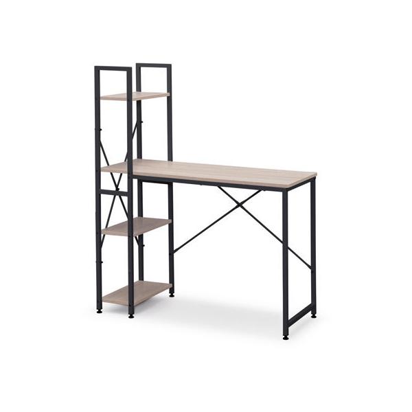 【商品説明】収納性抜群でリモートワークにも最適なラック付きデスクです。４段階のラックにファイルや小物、Ｗｉ−Ｆｉルーターなどを収納でき、デスクを有効に活用できます。脚底にアジャスターがついているので、がたつきを防止します。天板には耐水性・耐...