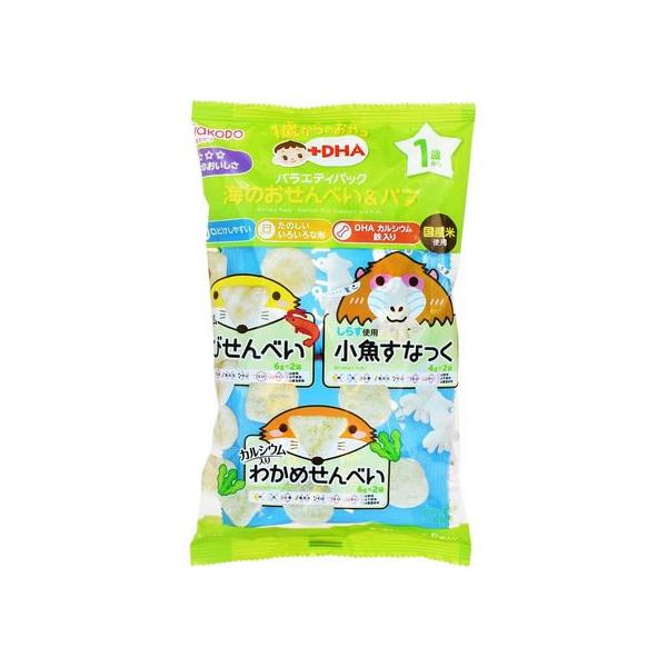 【商品説明】【１歳頃から】３つの味が楽しめるバラエティパック【仕様】●内容量：えびせんべい×２袋、小魚すなっく×２袋、わかめせんべい×２袋　【商品の特徴】　・口どけしやすくするために、唾液が浸み込みやすい空気の層やくぼみ、しわがある　・野菜...