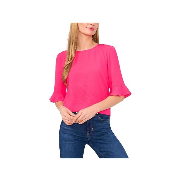 (取寄) シーシー レディース ラッフル カフ エンブロイダー クルー ネック トップ CeCe women Ruffle Cuff Embroidered Crew Neck Top Blue Spritz 取寄) シーシー レディース ラッフル カフ エンブロイダー クルー