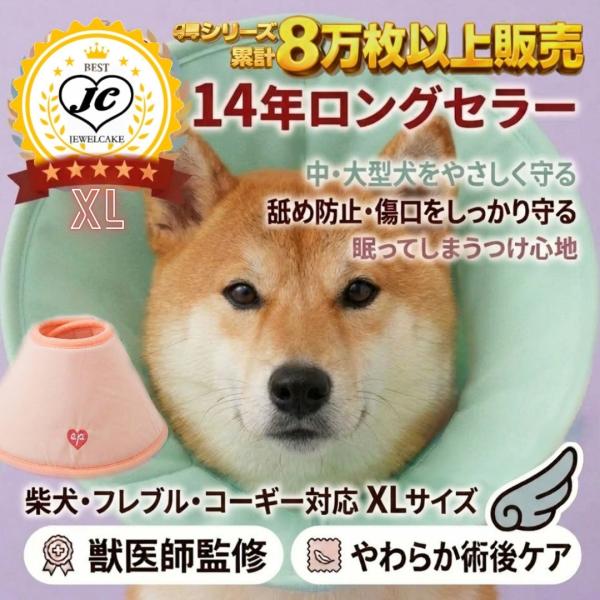 【JEWELCAKE公式】エリザベスカラー 犬 ソフト XL 大型犬 中型犬 軽量 やわらかい 術後ケア 舐め防止 嫌がらない クッション エリカラ