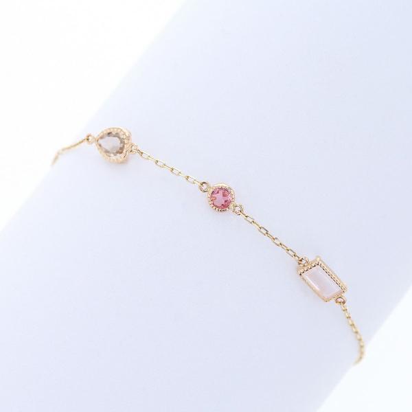 【受注生産商品の為、代金引換、ご注文後のキャンセル、ご変更、ご返品不可】ブレスレット カラーストーン K10 YG イエローゴールド 10金 ローズクォーツ ピンクトルマリン スモーキークォーツ 妻 彼女 娘 レディース プレゼント 誕生日...