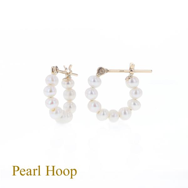 ピアス K10 YG 淡水パール フープピアス ゴールド 10金 10k イエローゴールド 誕生日プレゼント レディース 20代 30代 40代 女性 彼女 妻 シンプル小さめフープに淡水パールを連ねたピアスです。小ぶりなサイズ感ですが、淡...