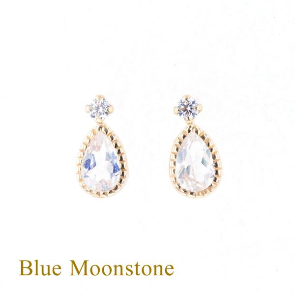 ピアス ブルームーンストーン K10 YG キュービックジルコニア ペアシェイプ イエローゴールド 10金 6月 誕生石 誕生日 プレゼント レディース 20代 30代 40代 10k k10 天然石ペアシェイプカットのブルームーンストーン...