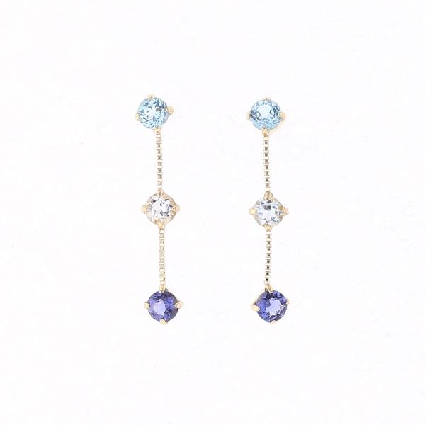 ピアス アクアマリン アイオライト ブルートパーズ K10 YG ステーションピアス レディース 3月 3月誕生石 ギフト 誕生日プレゼント 20代 30代 40代 イエローゴールド 妻 彼女 可愛い爽やかなカラーストーンをステーション状に...